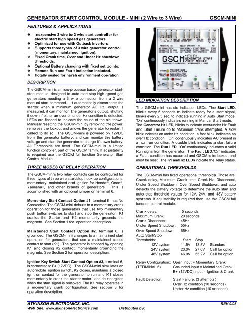 GENERATOR START CONTROL MODULE - MINI - Atkinson ...