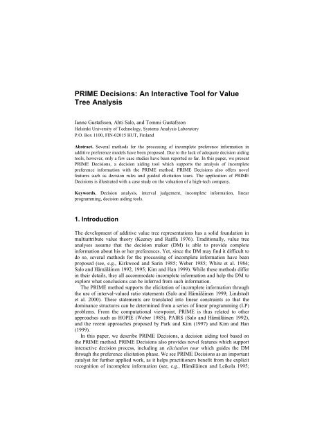 PRIME Decisions: An Interactive Tool for Value Tree Analysis
