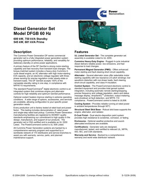 Diesel Generator Set Model DFGB 60 Hz - Cummins Inc.