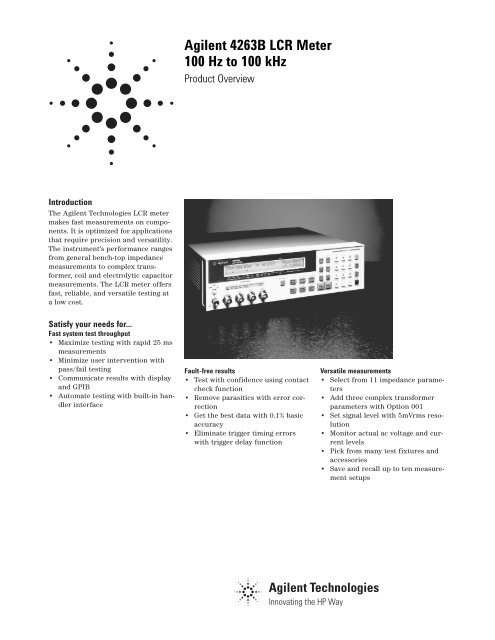 Agilent 4263B LCR Meter 100 Hz to 100 kHz - Yale School of ...