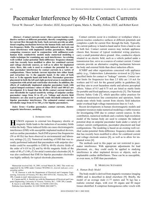 Pacemaker interference by 60-Hz contact currents - Biomedical ...