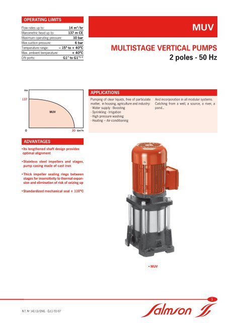 MULTISTAGE VERTICAL PUMPS 2 poles - 50 Hz - Salmson