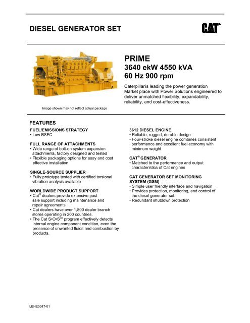 DIESEL GENERATOR SET 3640 ekW 4550 kVA 60 Hz 900 rpm