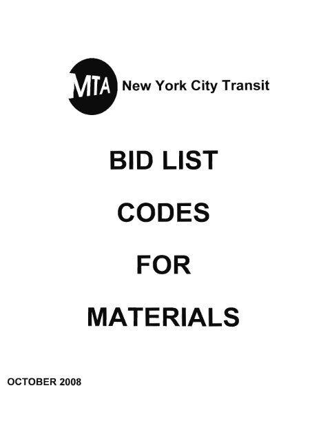 New York City Transit Bid List Codes - MTA.info
