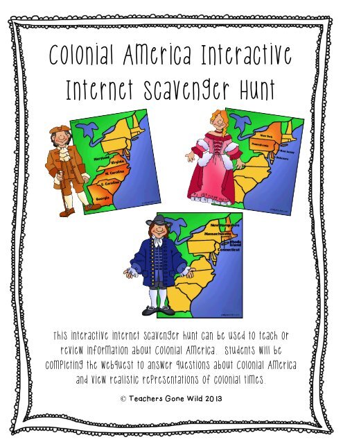 Colonial America Interactive Internet Scavenger Hunt