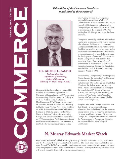 N. Murray Edwards Market Watch - Edwards School of Business ...