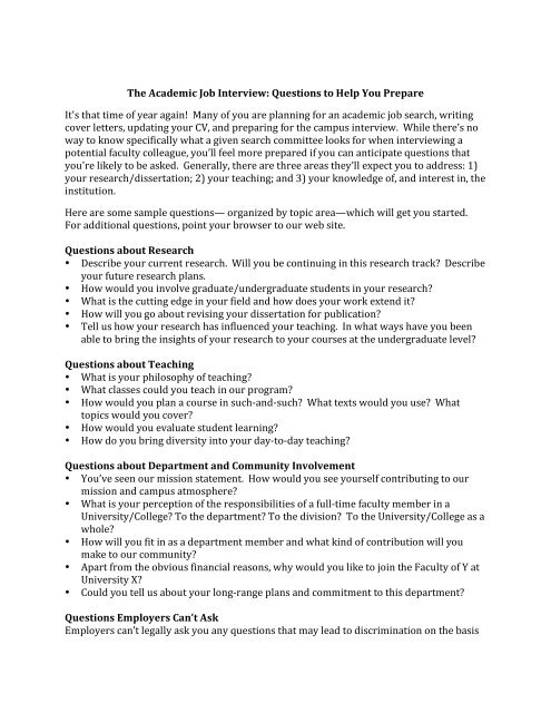 The Academic Job Interview: Questions to Help You Prepare It's that ...