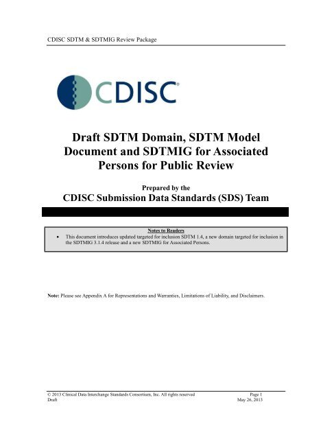 Draft SDTM Domain, SDTM Model Document and ... - CDISC Portal