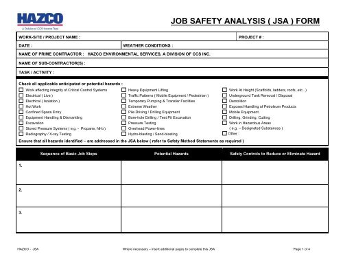 JOB SAFETY ANALYSIS ( JSA ) FORM