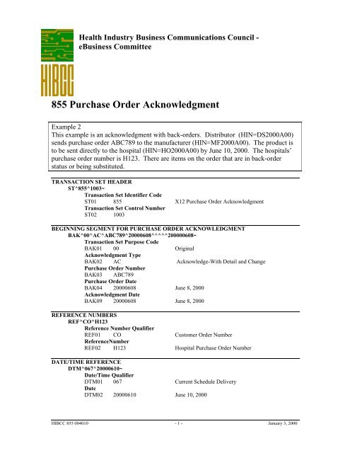 855 Purchase Order Acknowledgment