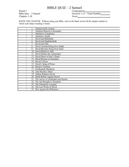 BIBLE QUIZ – 2 Samuel