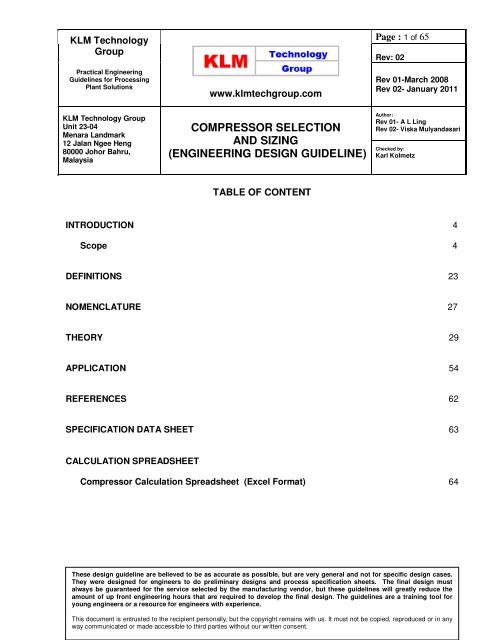 compressor selection and sizing - engineering design guideline