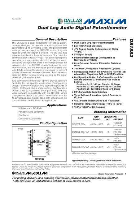 DS1882 Dual Log Audio Digital Potentiometer