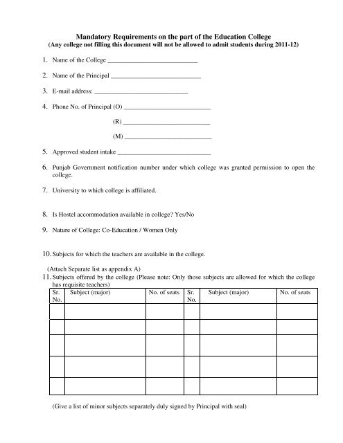 Mandatory Requirements on the part of the ... - University Forms