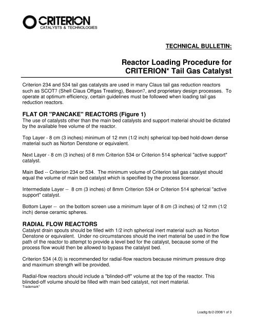 Reactor Loading Procedure for CRITERION* Tail Gas Catalyst