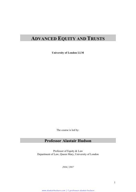 Advanced Equity and Trusts Law - alastairhudson.com