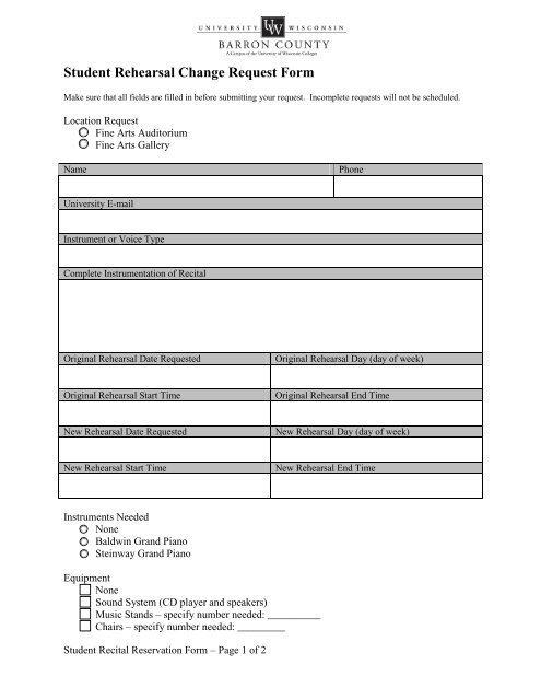 Student Rehearsal Change Request Form