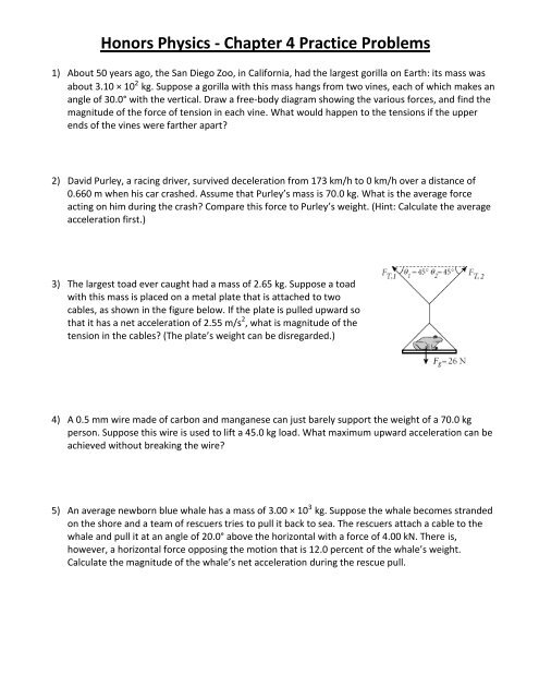 Honors Physics - Chapter 4 Practice Problems