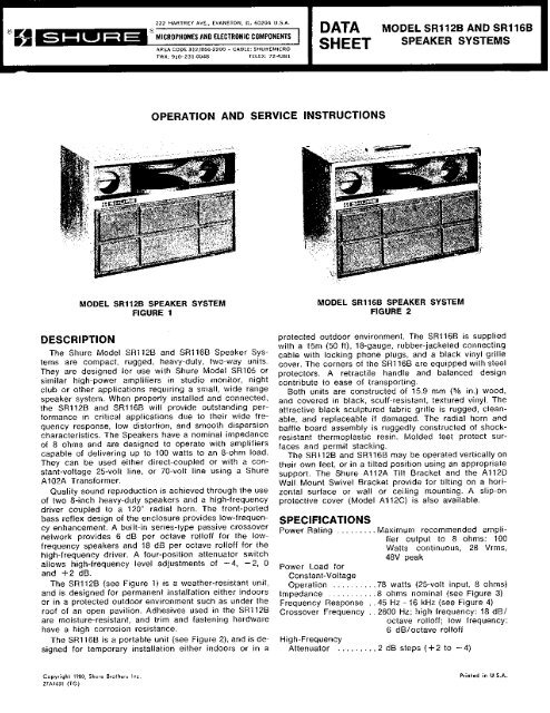 data model sr112b and sr116b - Shure