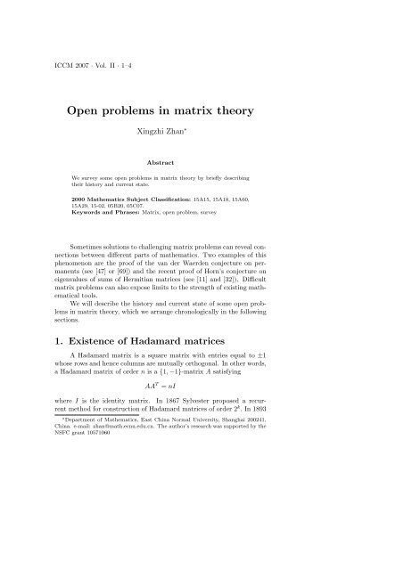 Some Open Problems in Matrix Theory