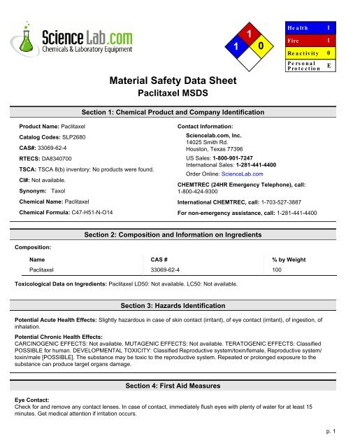 MSDS for Paclitaxel - ScienceLab