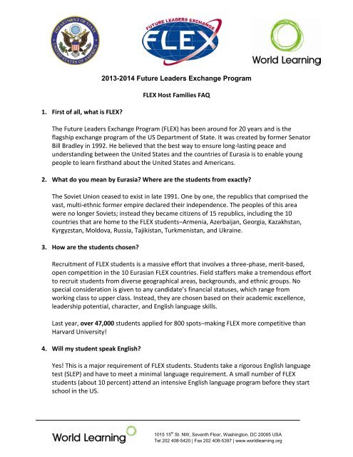 2013-2014 Future Leaders Exchange Program FLEX Host Families ...