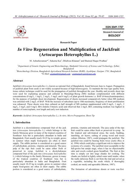 In Vitro Regeneration and Multiplication of ... - Scientific Journals