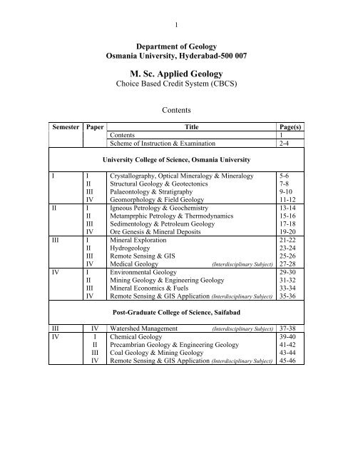 M. Sc (Applied Geology) Syllabus - Osmania University