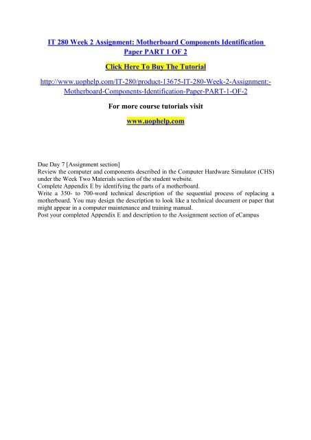 IT 280 Week 2 Assignment Motherboard Components Identification Paper ...