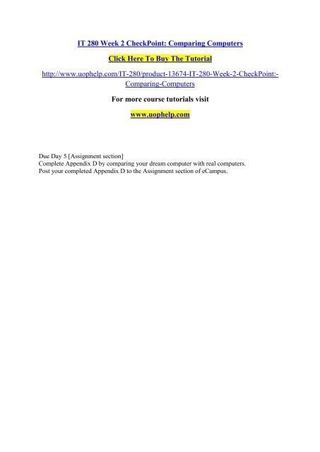 IT 280 Week 2 CheckPoint Comparing Computers/uophelp