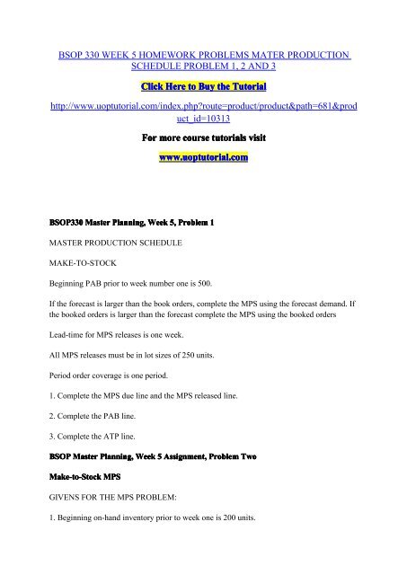 BSOP 330 week 5 homework problems mater production schedule problem 1, 2 and 3/Uoptutorial