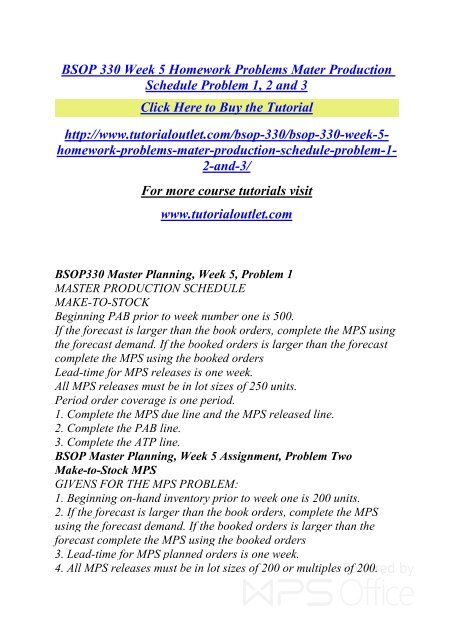 BSOP 330 Week 5 Homework Problems Mater Production Schedule Problem 1 ...