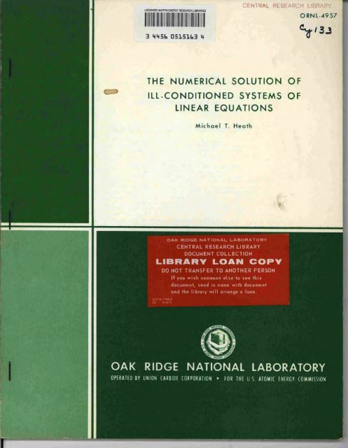 V - Oak Ridge National Laboratory