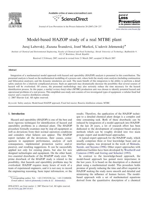 Model-based HAZOP study of a real MTBE plant
