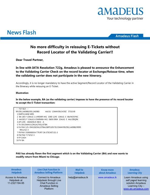 Validating Carrier Check at Reissue - Amadeus.lk