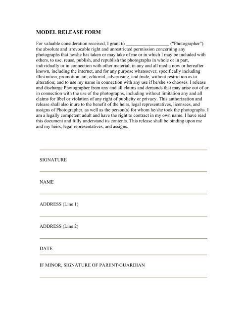 MODEL RELEASE FORM