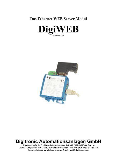 Das Ethernet WEB Server Modul DigiWEB - Digitronic GmbH