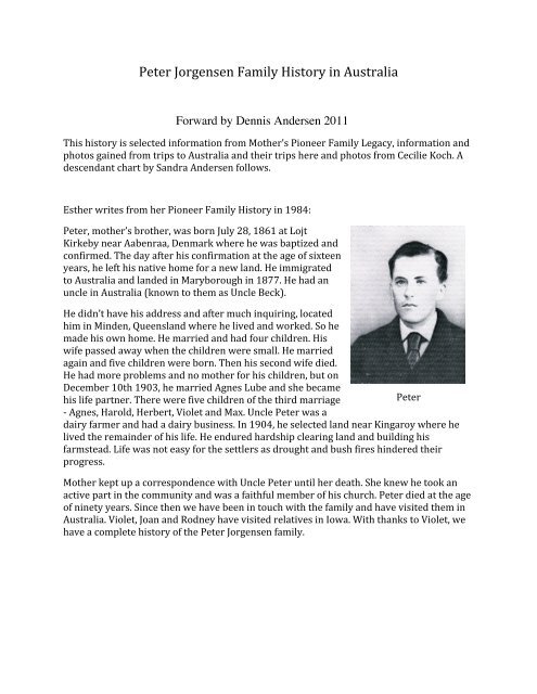 Peter Jorgensen Family History in Australia