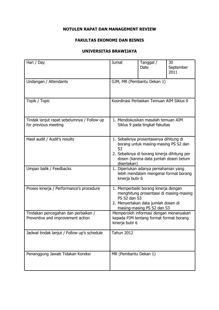 NOTULEN RAPAT DAN MANAGEMENT REVIEW ... - FEB UB