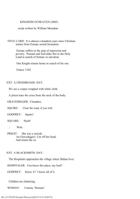 KINGDOM Of HEAVEN (2005) script written by William Monahan ...