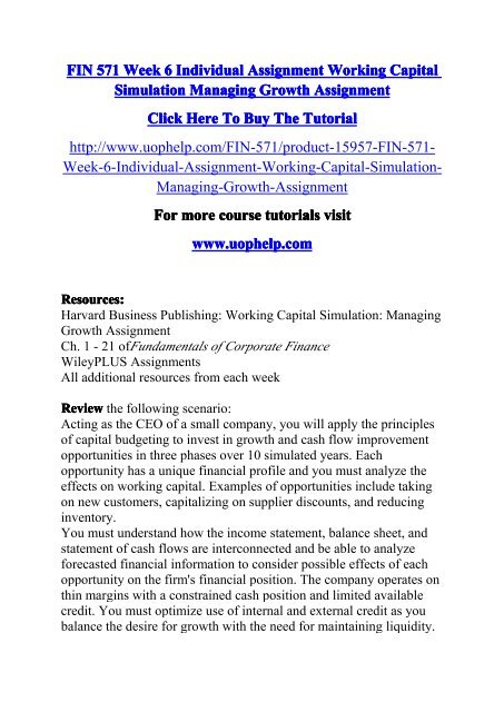 FIN 571 Week 6 Individual Assignment Working Capital Simulation ...