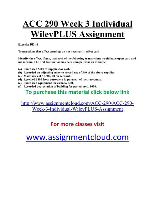 ACC 290 Week 3 Individual WileyPLUS Assignment