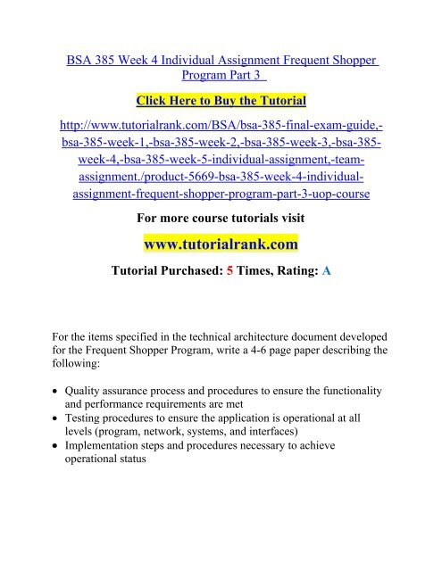 BSA 385 Week 4 Individual Assignment Frequent Shopper Program Part 3 ...