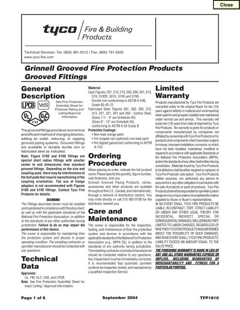 Grinnell Grooved Fire Protection Products Grooved Fittings General ...