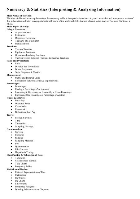 Numeracy & Statistics (Interpreting & Analysing Information)