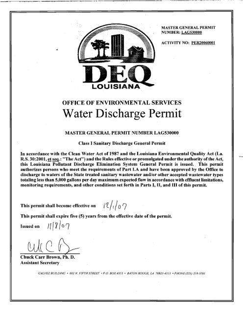 Water Discharge Permit