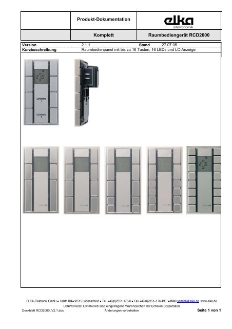 Raumbediengerät RCD20xx V2.1 Deutsch - ELKA-Elektronik GmbH