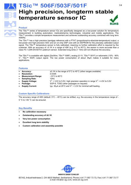 TSic™ 506F/503F/501F High precision, longterm stable temperature ...