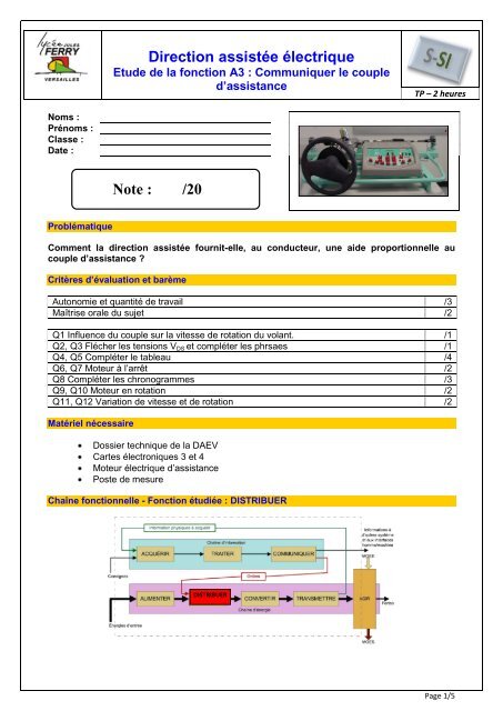 Direction assistée électrique Note /20