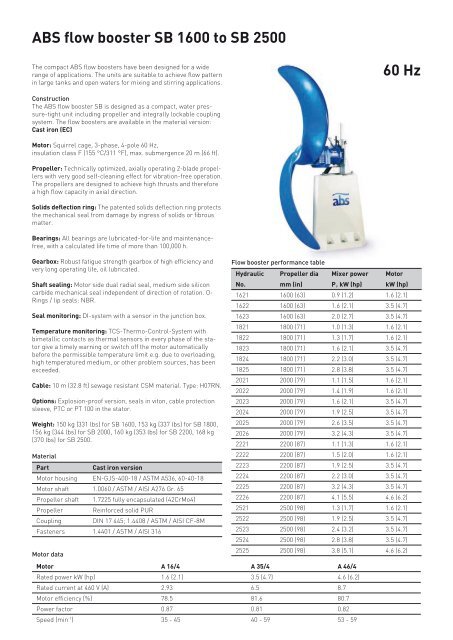 ABS flow booster SB 1600 to SB 2500 60 Hz